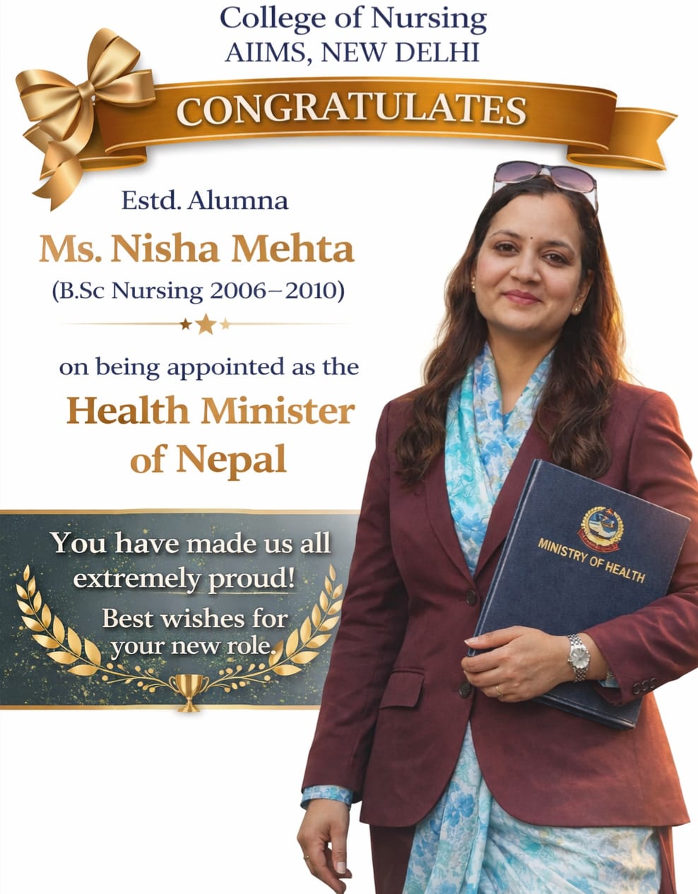 AIIMS Alumna Scripts History: Nisha Mehta Appointed Nepal’s Health ...